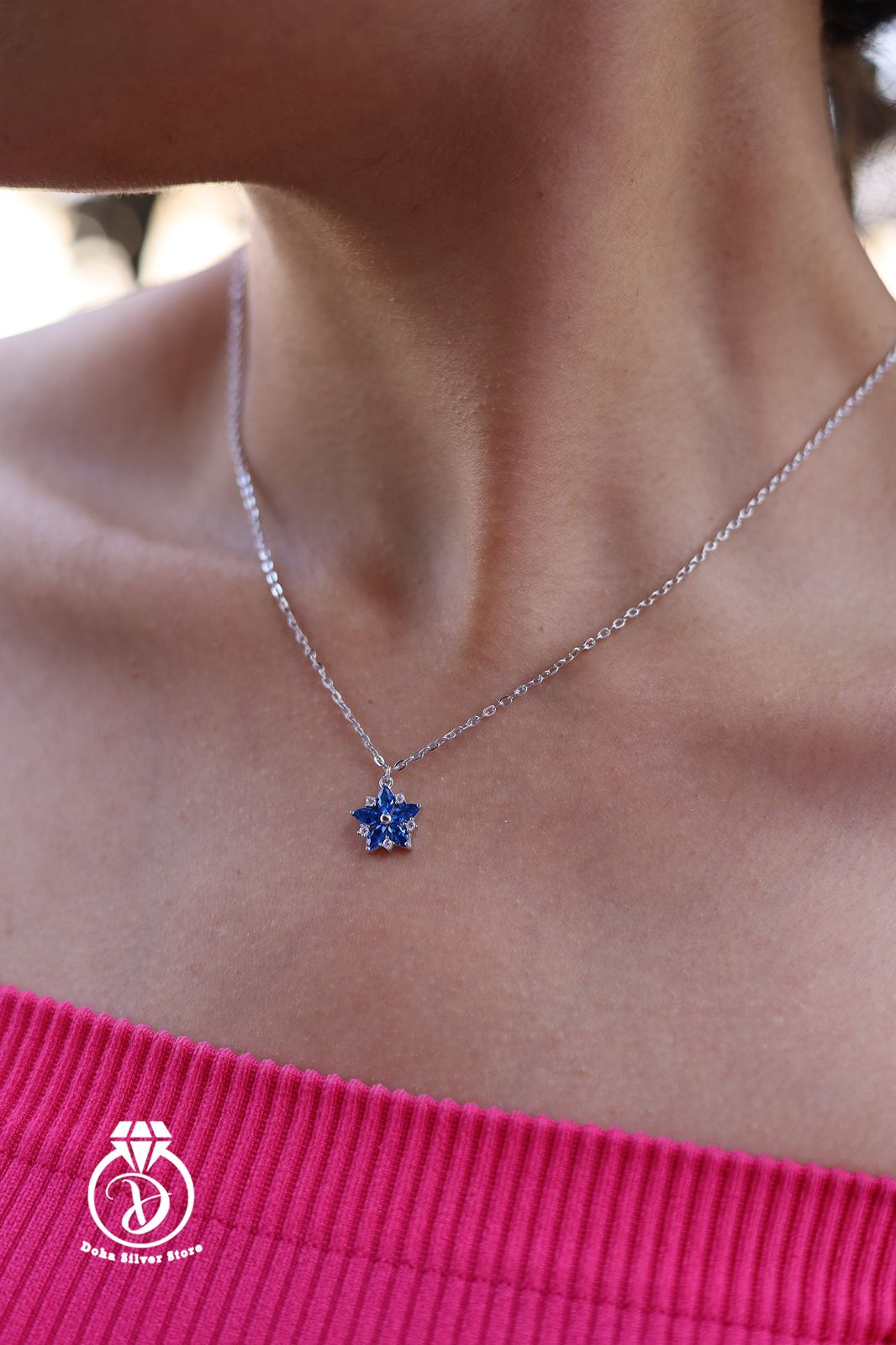 Blue Flower Necklace – Doha Silver Store